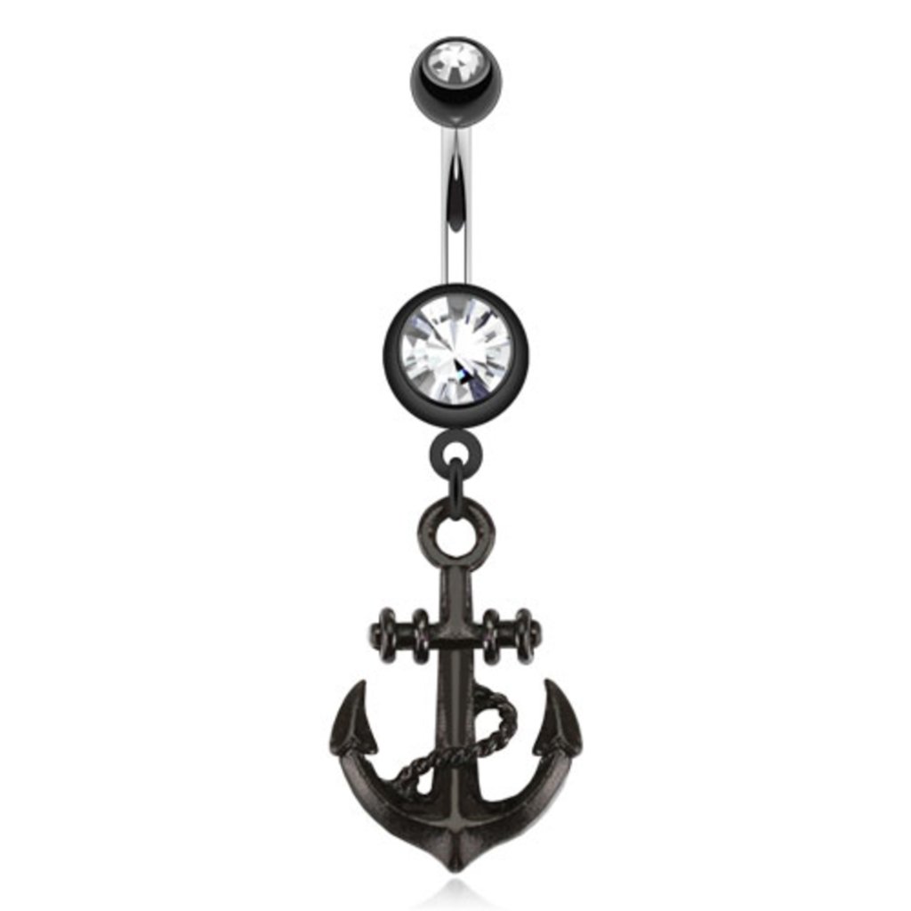 Dynamique Black IP Anchor Dangle 316L Surgical Steel Belly Button Ring (Sold Per Piece)