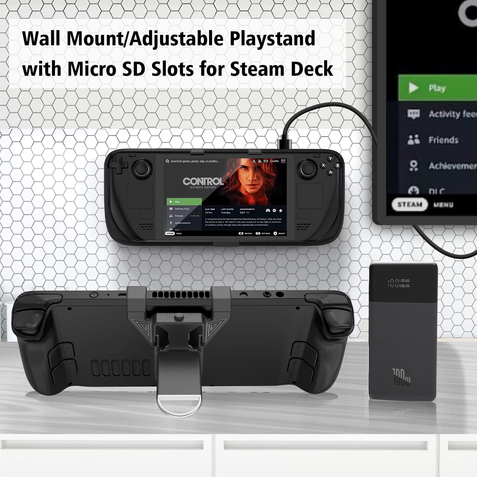 Mensican Stand Base for Steam Deck, Zine-Alloy Magnetic Bracket with Non-Slip Fixed Clip Holder for Valve Steam Deck Dock Mount Accessories