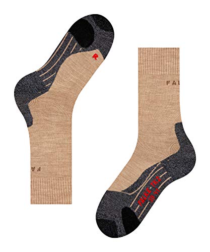 FALKE Men's TK2 Explore Hiking Socks, Mid Calf, Medium Padding, Athletic Sock, Breathable Quick Dry, Merino Wool, Beige (Nature Melange 4100), 6.5-8.5, 1 Pair