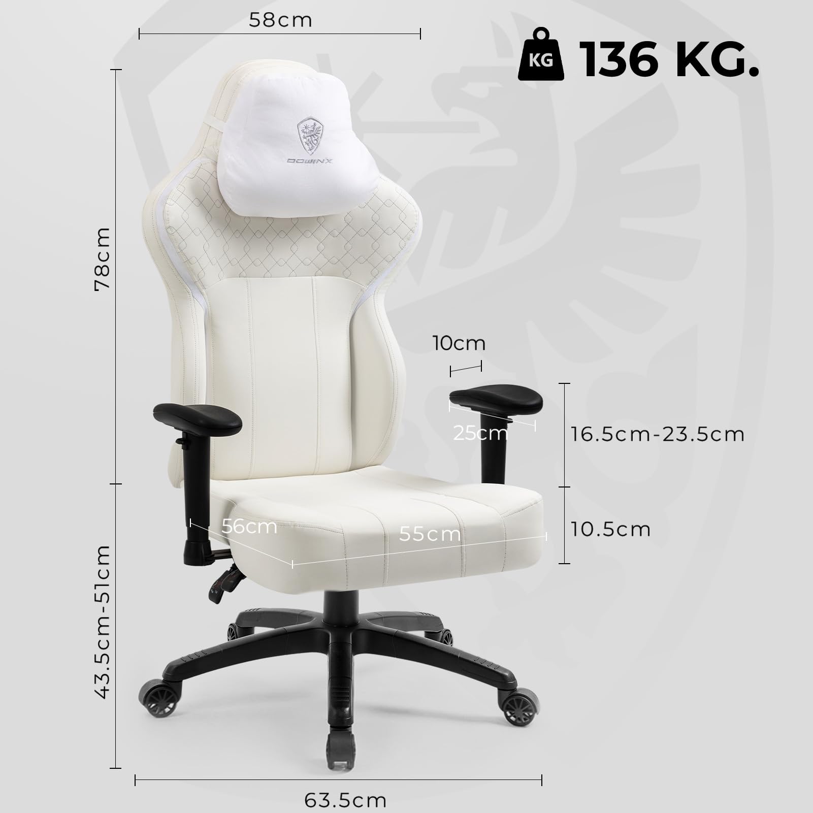 Dowinx Cross Legged Gaming Chair with Gravity Locking Wheels, High Back PU Leather Computer Chair for Heavy People, Big and Tall Game Chair with Lumbar Support(White)