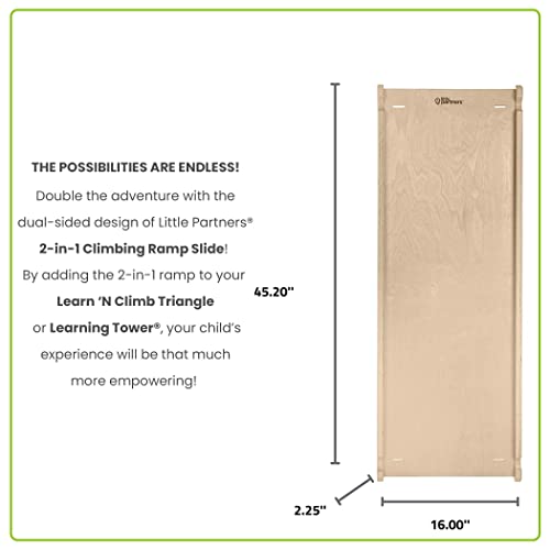 Little Partners Climbing Wood Kids Slide Ladder, 2-in-1 Climbing Ramp Slides for Kids Accessory for Learn 'N Climb Triangle with Secure Hooks, Hand and Foot Grips (Slide Only, Natural)