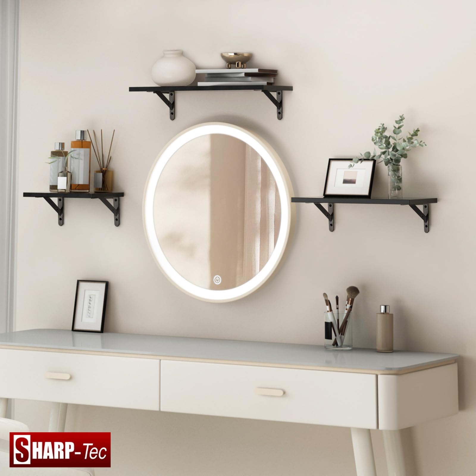 Sharp-tec Floating Shelves Set of 2, White Wall Shelves 24" Length x 5.9" Width, Wood Hanging Shelves for Living Room/Bathroom/Toilet/Kitchen/Bedroom