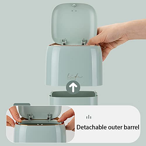 Tabletop Trash Can with Lid, 1 Gallon/4 Liter Mini Plastic Wastebasket Rubbish Bin, Portable Countertop Garbage Can with Removable Inner for Bathroom Dresser, Living Room, Office, Car(Light Green)