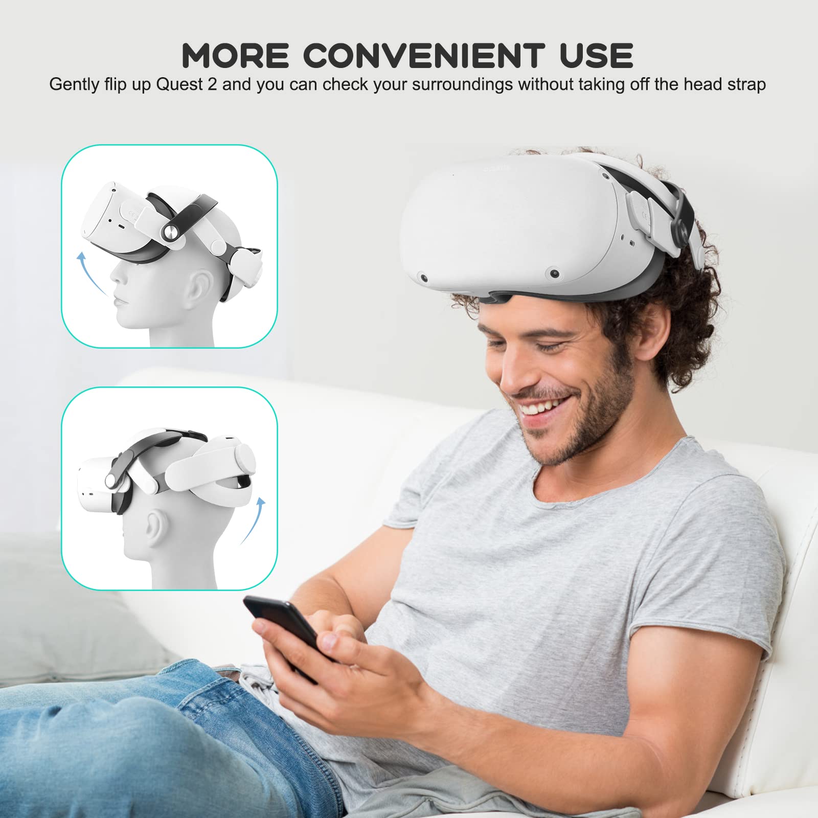 Esimen Head Strap Compatible for Oculus Quest 2 with VR Shell Front Face Protector Cover, Adjustable Elite Strap for Meta Quest 2, Thick Sponge Pad Effectively Reduce Head Pressure in VR Gaming (M5)