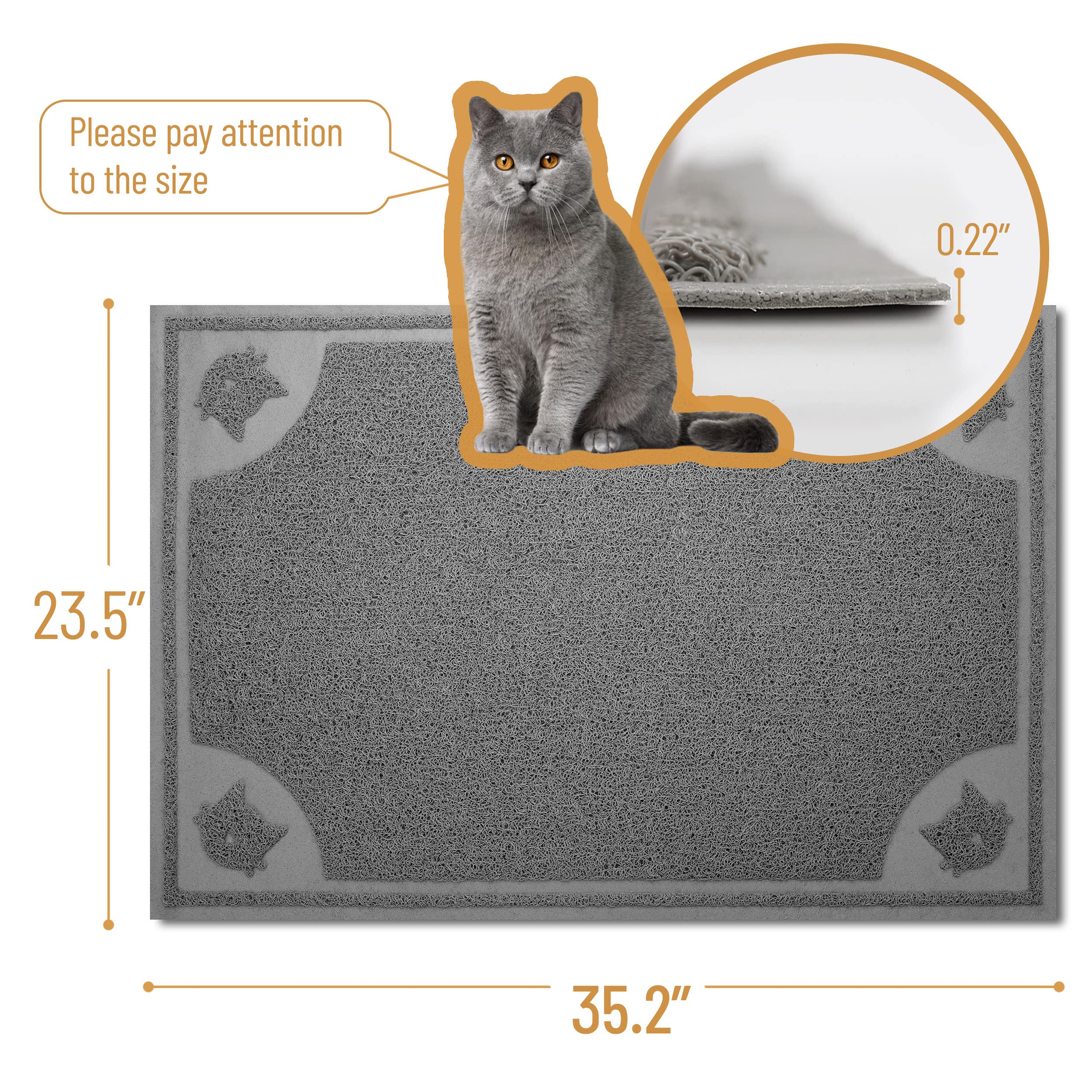 Mr. Pen- Large Cat Litter Mat, 23.5βX 35.2β, Gray, Trapping Mat for Litter Box, Cat Rug, Large