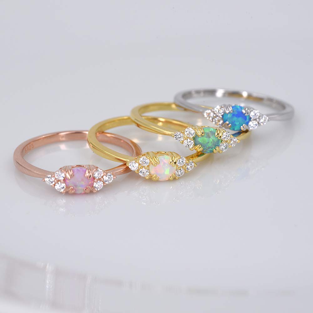 espere Sterling Silver Halo Opal Stacking Ring Simple Dainty Rose Gold Ring Pink Opal Ring Birthstone Ring Size 6