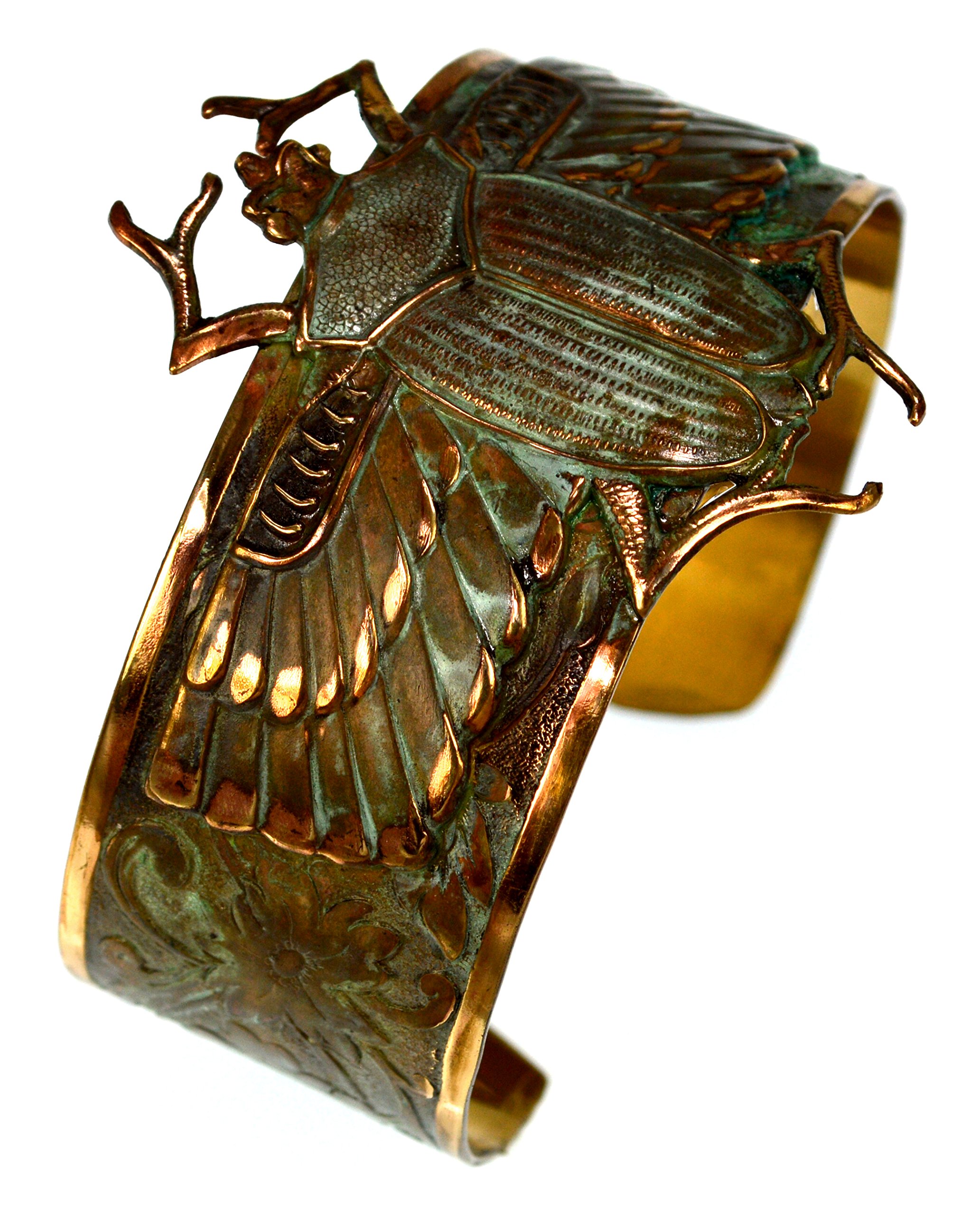 Elaine Coyne Patina Egyptian Motif Classic Scarab Wearable Art Cuff Bracelet