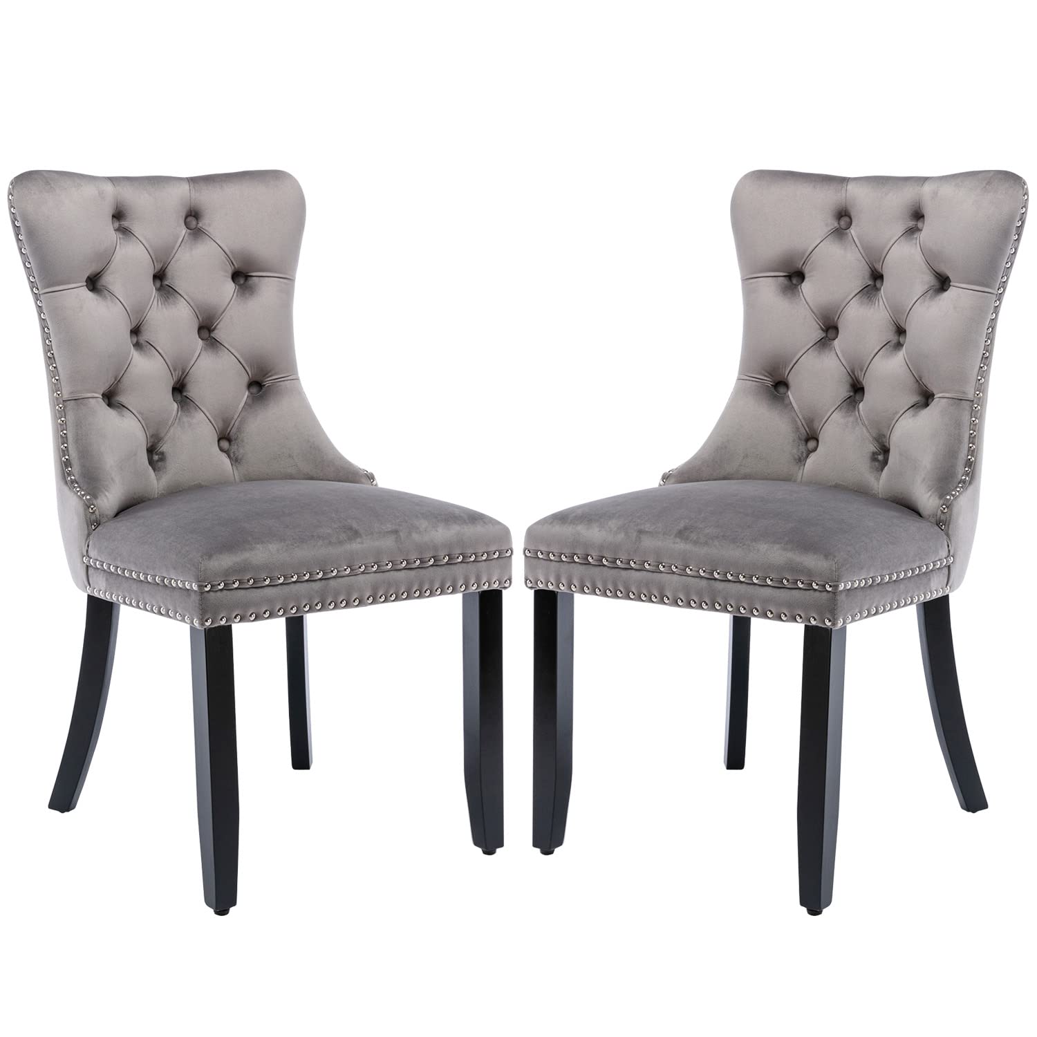 Fangflower Velvet Upholstered Kitchen Room Dining Chairs Set of 2, Gray