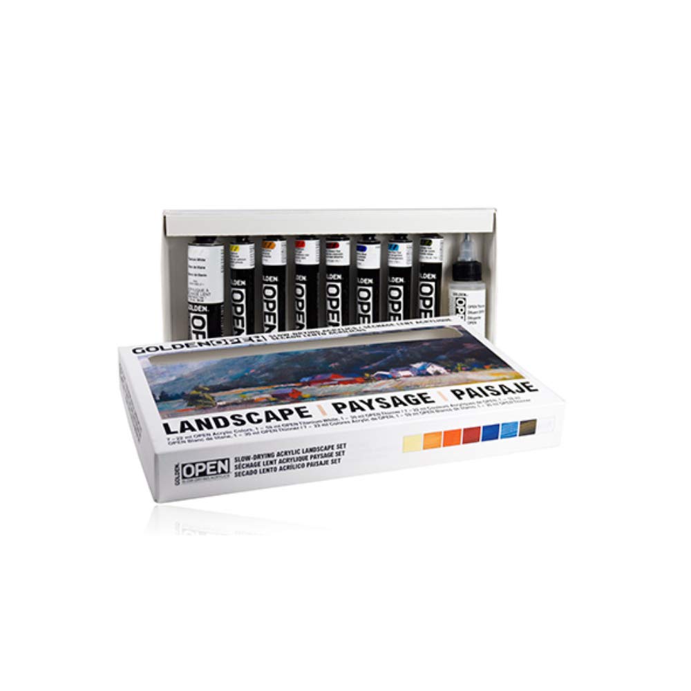 Golden Artist Color Open Slow-Drying Acrylics Landscape Set #957, with Lumintrail Sticky Notes