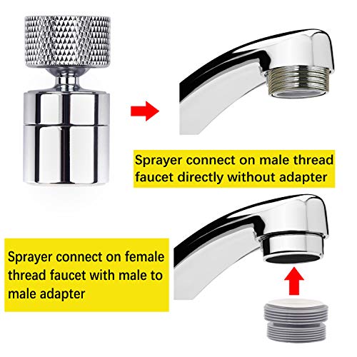 KWODE Faucet Aerator Sprayer Kitchen Sink 360-Degree Swivel Dual-Modes Faucet Head Attachment Female Thread with Male Thread Adapter