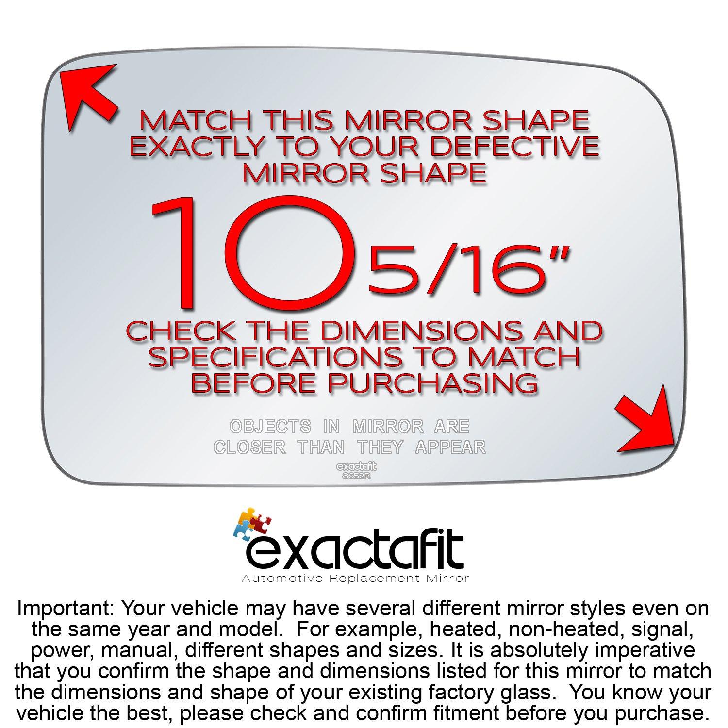 exactafit 8652R Passenger Side Mirror Glass Replacement Repair Compatible With 2003 2004 2005 2006 Ford Expedition