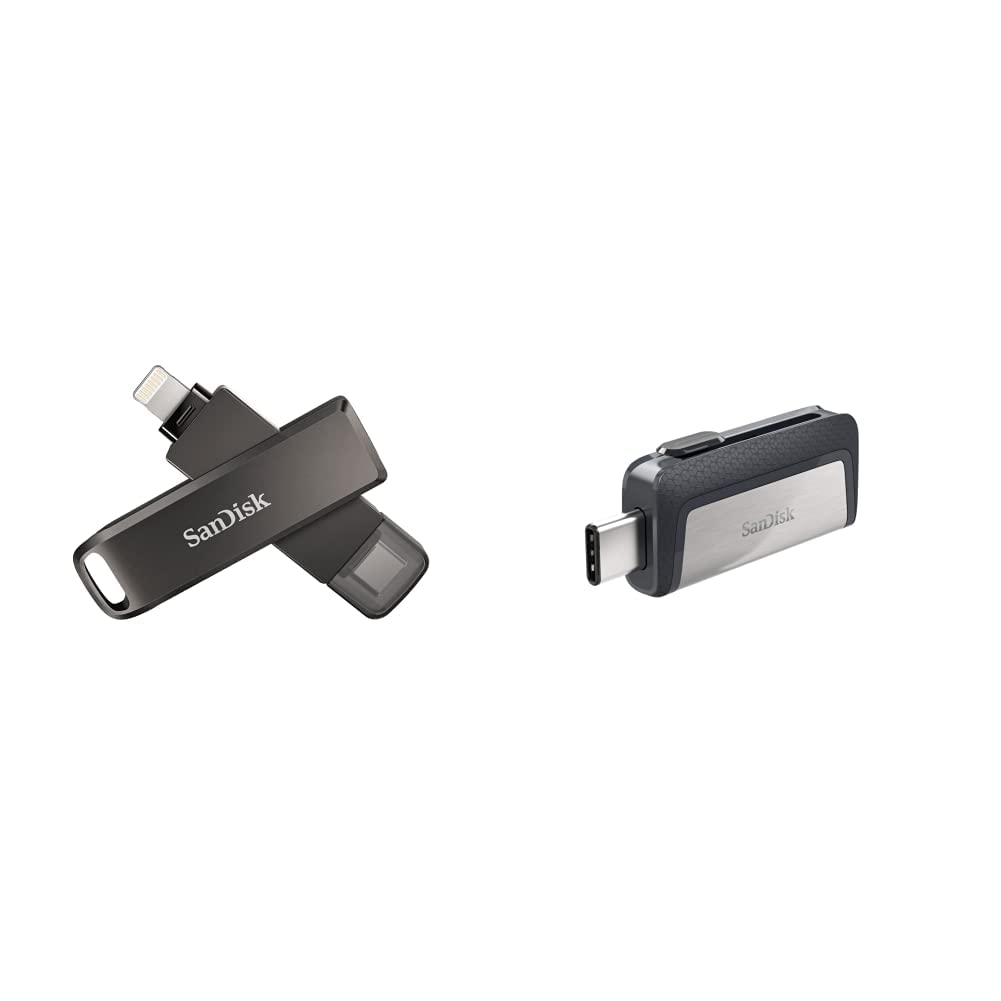 SanDisk 64GB iXpand Flash Drive Luxe for iPhone and SanDisk 128GB Ultra Dual Drive USB Type-C