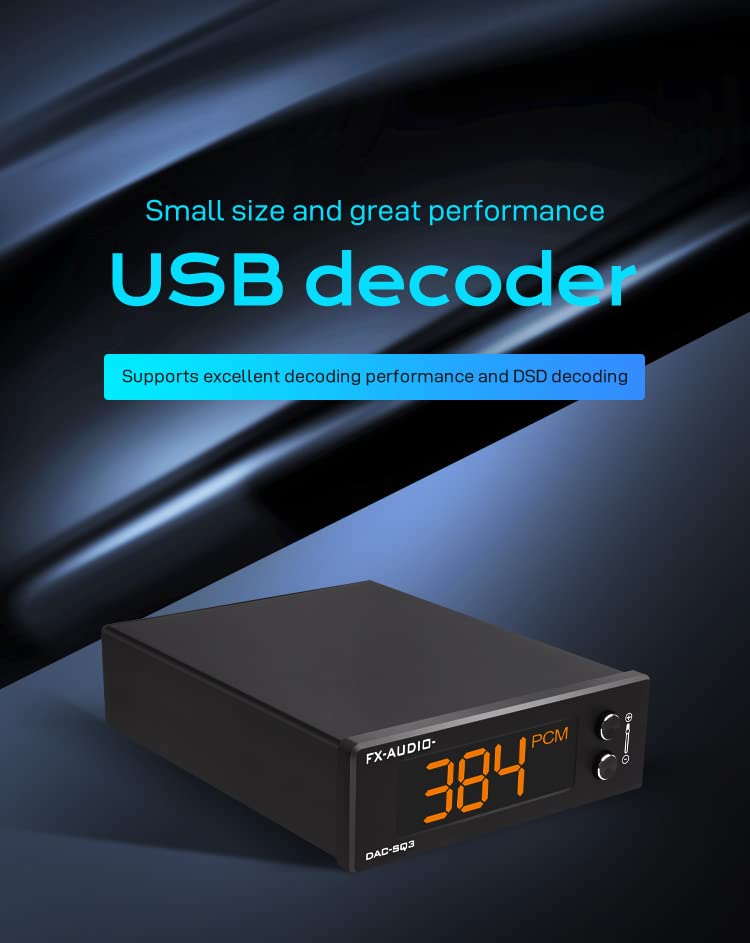 FX Audio DAC-SQ3 Mini USB DAC XMOS XU208 ES9038Q2M 32bit/384KHz Audio Amplifier Decoder Black