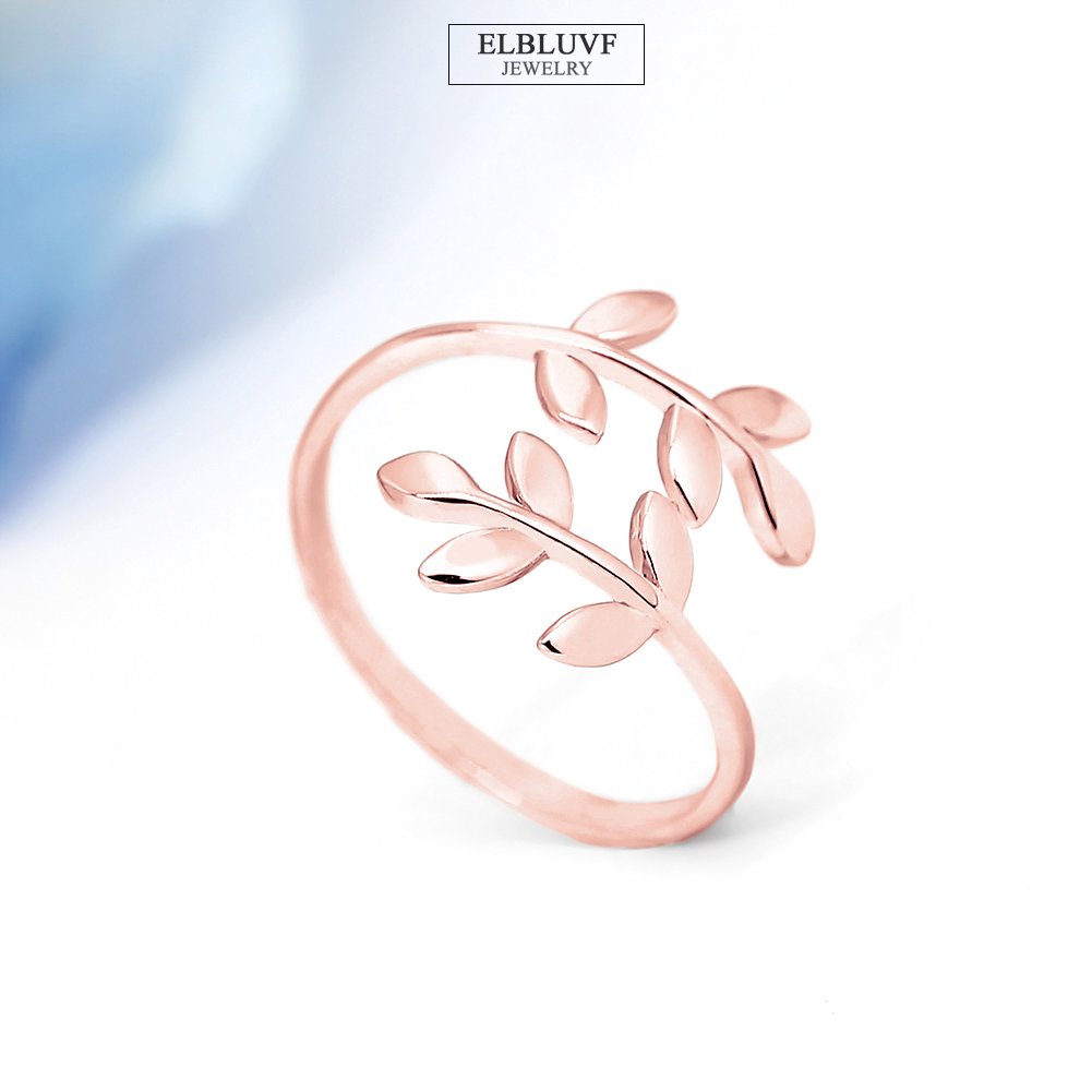 ELBLUVF Stainless Steel 18k Rose Gold Plated Leaves Leaf Laurel Adjustable Branch Ring Jewelry for Women