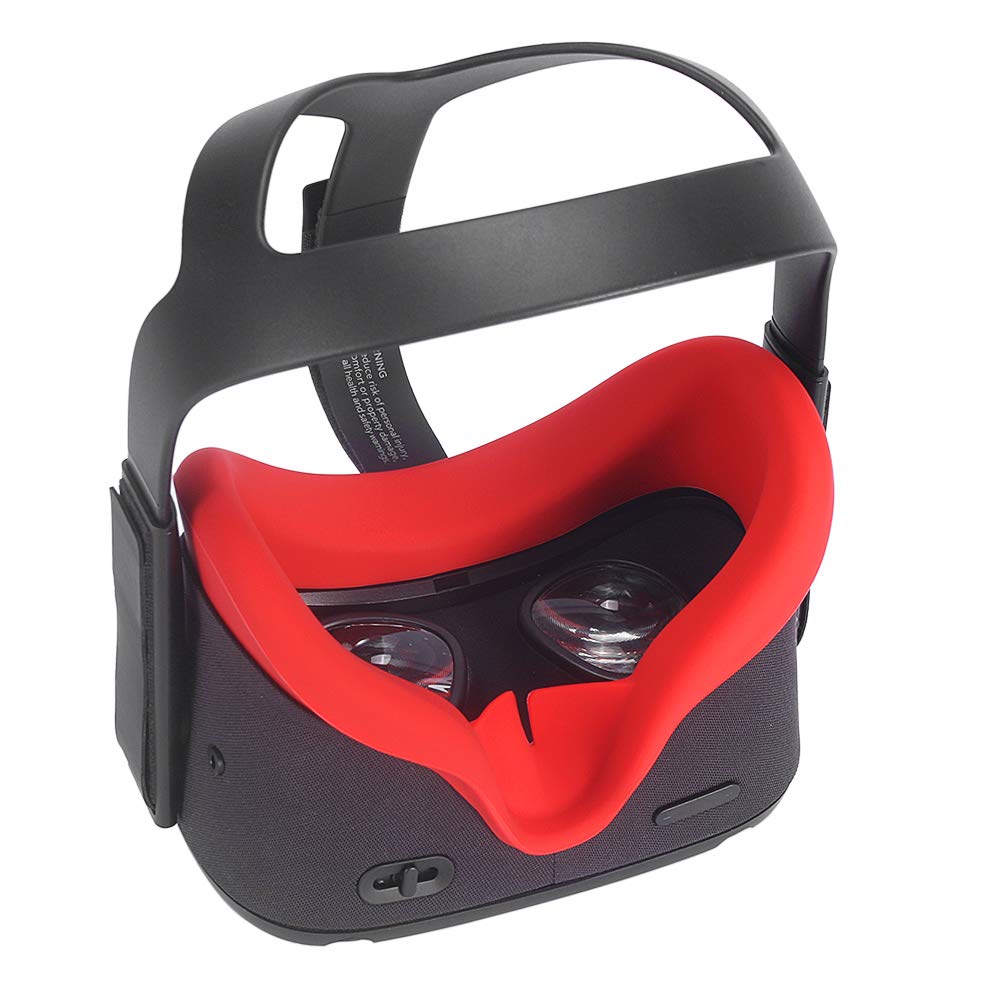 Esimen VR Protection Case for Oculus Quest Shell Cap Premium Silicone Protective Accessories Anti-Throw Sweatproof Lightproof (Cap+Mask, Red)