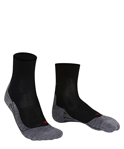 FALKE Women's RU4 Endurance Wool Running Socks, Mid Calf, Medium Cushion, Athletic, Breathable Quick Dry, Merino Wool, Black (Black-Mix 3010), 5-6, 1 Pair