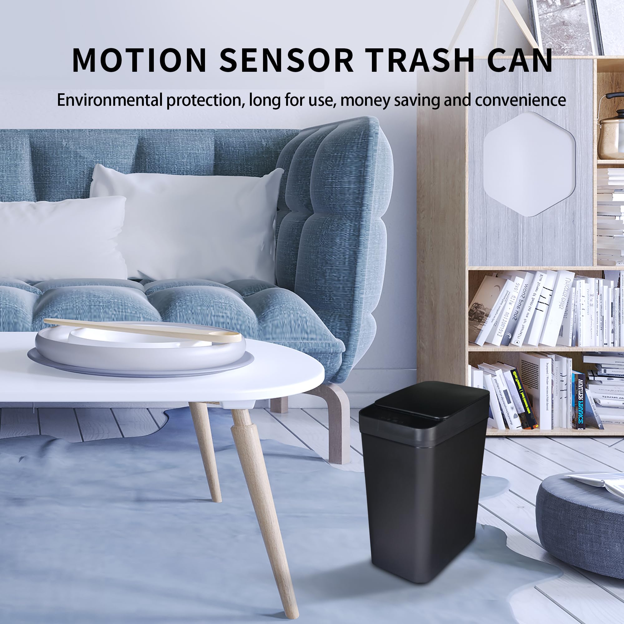 TemphytBong Small Slim Bathroom Trash Can with Lid Automatic Touchless Garbage Can 2.5 Gallon Narrow Covered Motion Sensor Trash Can for Bathroom Living Room Bedroom Office Toilet Black(2 Pack)