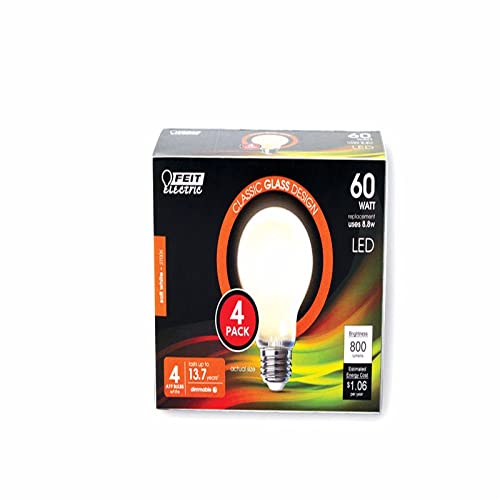 FEIT Electric A19 E26 (Medium) LED Bulb Soft White 60 Watt Equivalence 4 pk
