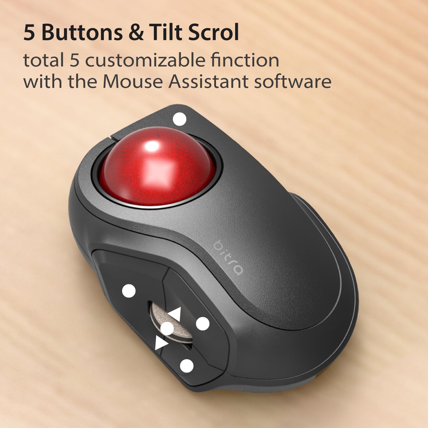 ELECOM Bitra Small Travel Trackball Mouse with Case, Bluetooth Wireless, Index Finger Control, Silent Mouse, Ergonomic Design, 5 Programmable Buttons