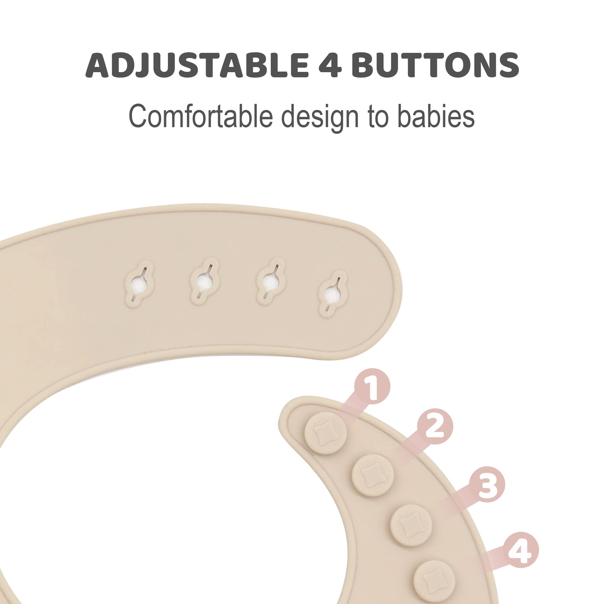 Santi & Me Silicone Bibs for Babies & Toddlers, Soft Waterproof Bibs with Food Catcher Pocket, Adjustable Baby Feeding Bibs 2 PCS (Beige&Dusty blue)