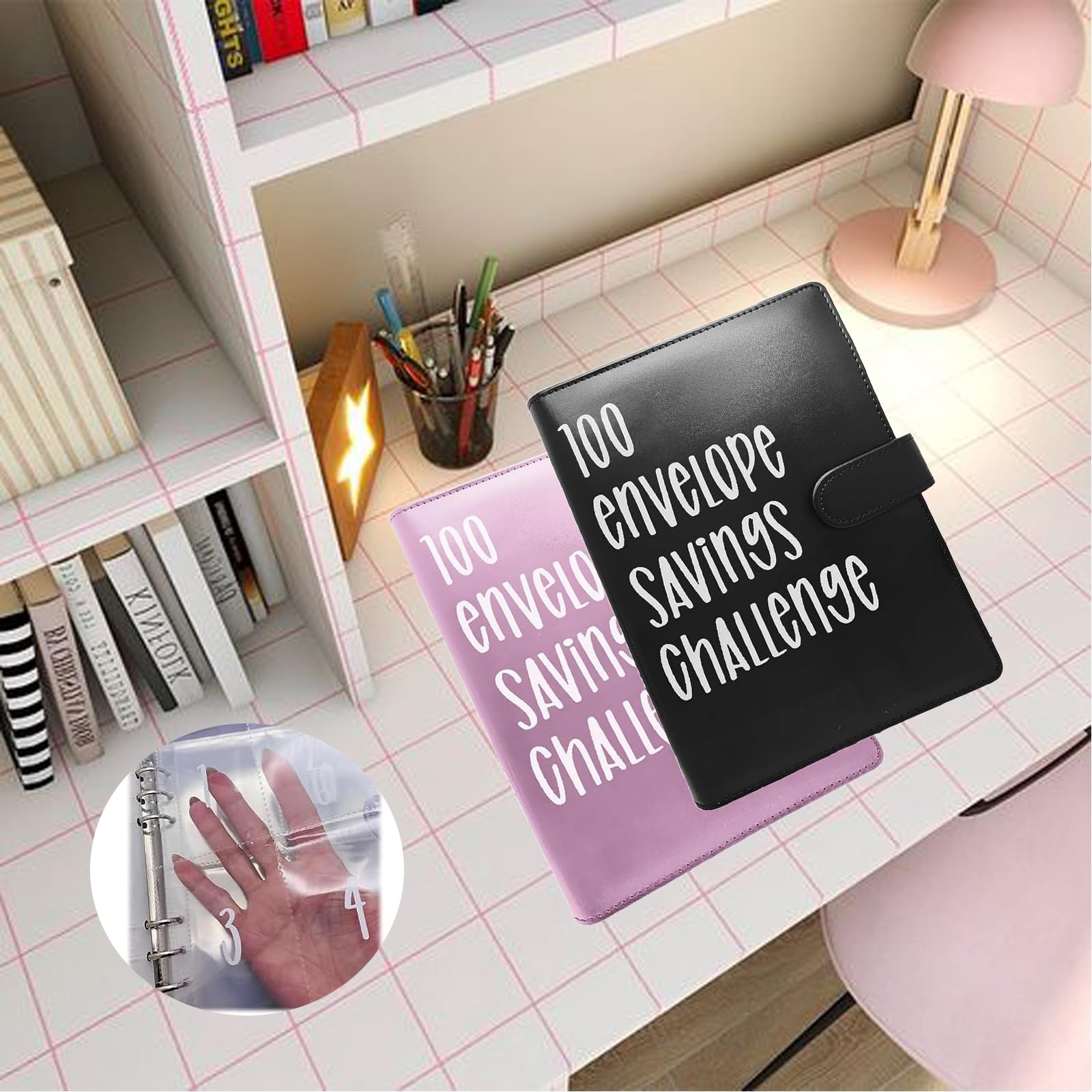 Geohee 100 Envelope Challenge Binder, Easy & Fun Way to Save $5,050, Savings Challenges Budget Book Binder with Cash Envelopes for Budgeting Planner & Saving Money (A-Black)