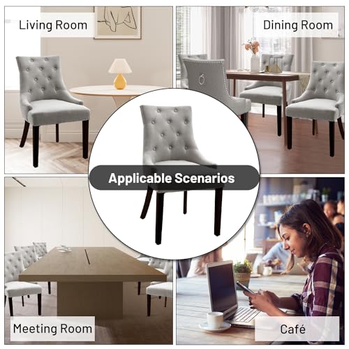 Fangflower Button Tufted Parsons Dining Chairs Set of 2 with Upholstered Fabric, High Back, Padded Seat for Kitchen Living Room Lounge, Beige