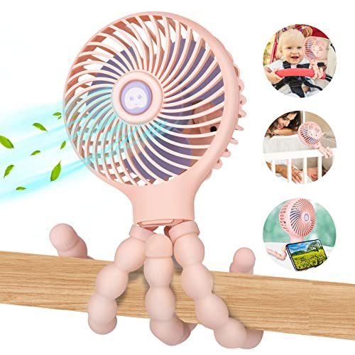 Mini Handheld Stroller Fan, Personal Portable Fan Baby Car Seat Clip-On Fan with DIY Flexible Tripod, USB Rechargeable Fan Adjustable 3 Speeds for Bedroom, Outdoor, Camping, Bike, BBQ