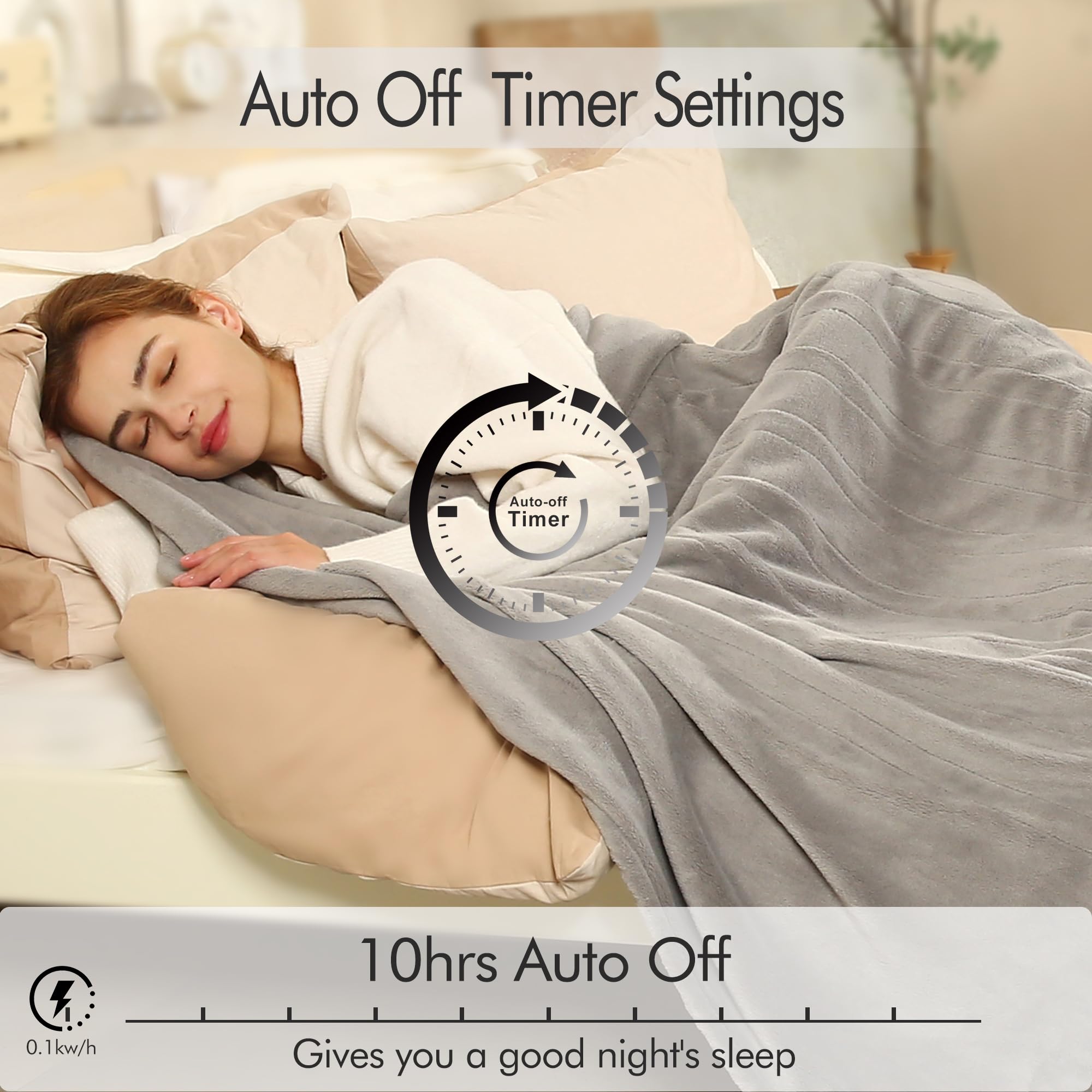 ESTINGO Heated Blanket Twin Size, Fast Heating Blanket with Extremely Cozy Plush, Electric Blanket with 5 Heating Levels & 10 Hours Auto Off for Bedroom Office Couch, 62"x84", Light Gray