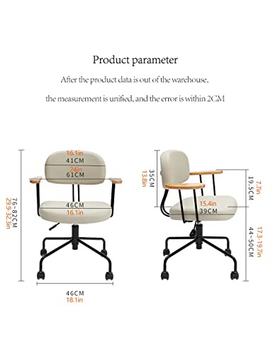 EviKoo Rotating PU Leather Office Chair, Adjustable Height Small Low Back Elegant Task Chair, Home Computer Chair, Armless Desk Chair Desk Chairs (Size : Armless, Color : White_29.9-32.3IN)