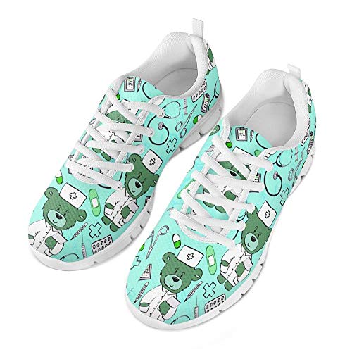 JEOCODY Nurse Bear Design Sneaker Women Running Sport Shoes Lightweight Trainers Flats