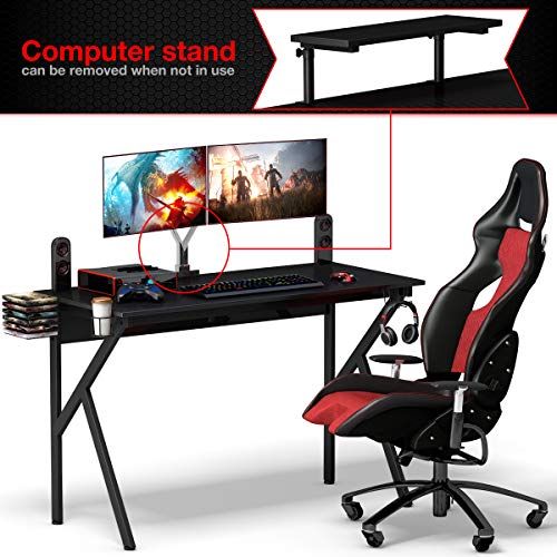 Tangkula Gaming Desk Computer Desk, Gaming Workstation with Cup and Headphone Holder, K-Shaped Gamer Table, PC Laptop TableĀ for Pro Gamer