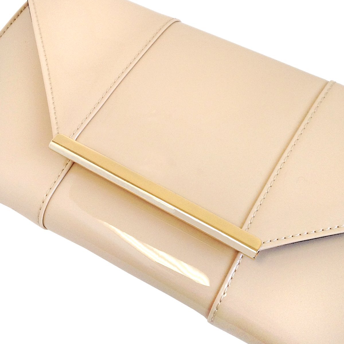 Faux Patent Leather Envelope Candy Clutch, Nude