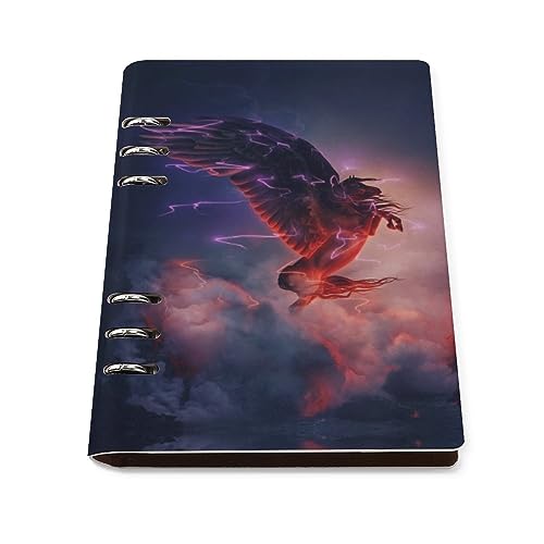 Red Thunderbolt Pegasus Notebook Cover 6-Ring Binder Portable Planner Book Loose-Leaf Cover for Home Office