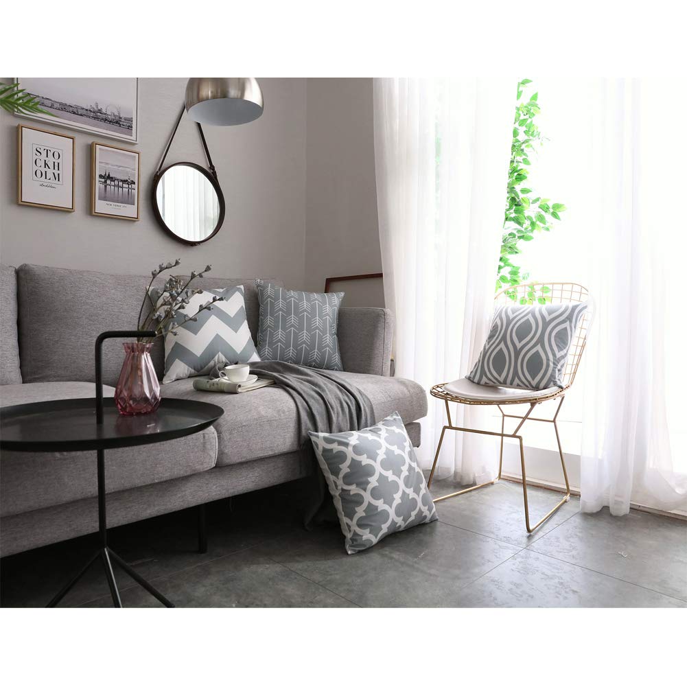 FanHomcy Accent Decorative Throw Pillow Cases Soft Microfiber Outdoor Throw Pillow Covers 18 x 18 for Couch Bedroom, Set of 4, Grey Quatrefoil Arrow Ogee Chevron Patterns