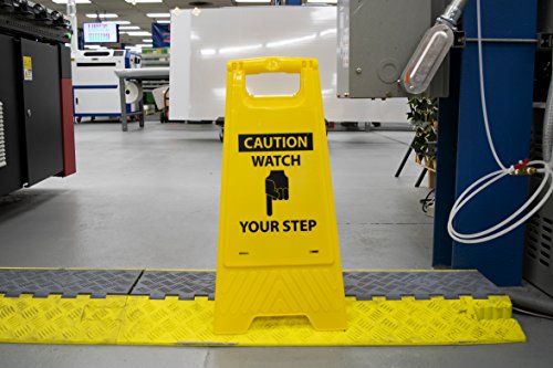 NMC HDFS213 CAUTION-WATCH YOUR STEP Sign with Graphicâ 10.75 in. x 24.63 in. Heavy-Duty Plastic, Double-Sided Floor Sign with Black on Yellow