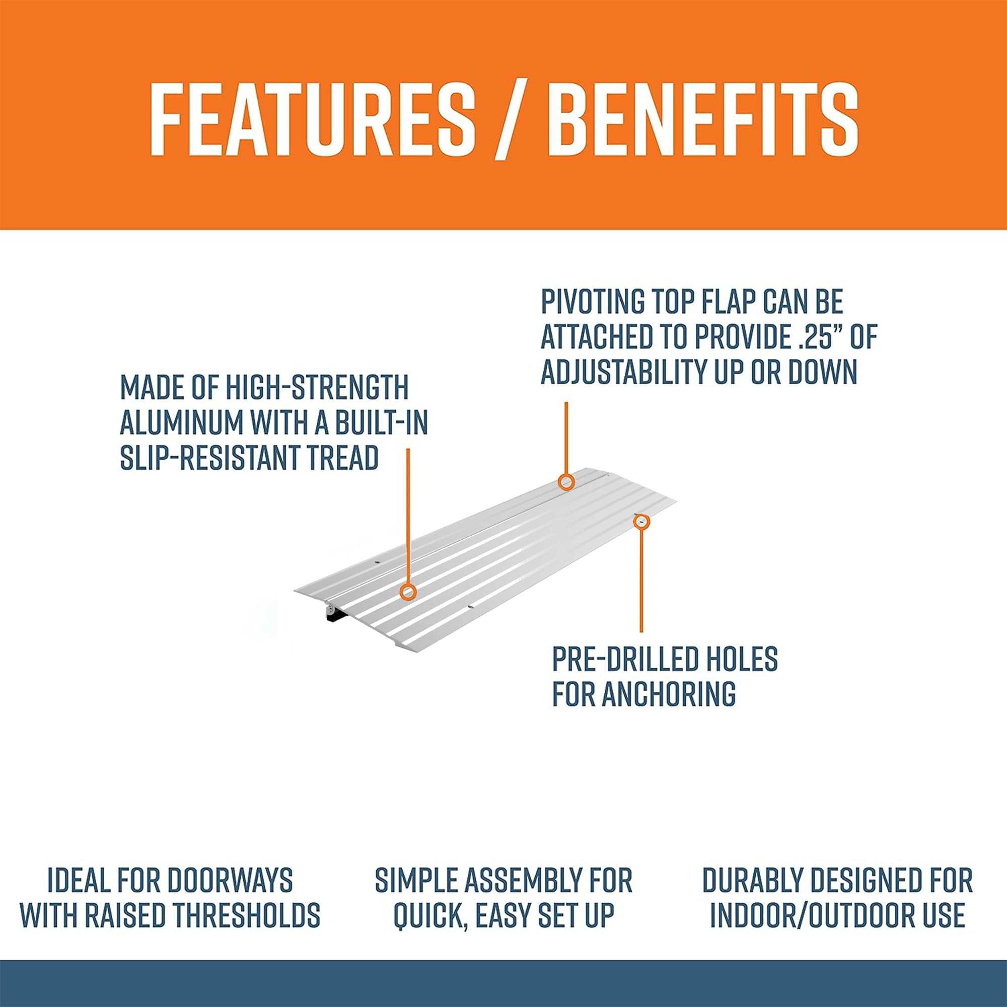 EZ-ACCESS Transitions Portable Self Supporting Aluminum Modular Entry Threshold Ramp Ideal for Doorways and Raised Landings, 1 Inch