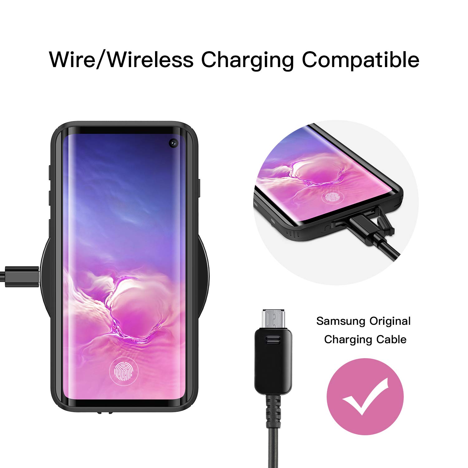 Fansteck Samsung Galaxy S10 Waterproof Case, IP68 Waterproof/Snowproof/Shockproof/Dirtproof, Full-Body Protective Case with Built-in Screen Protector for Samsung Galaxy S10 Black