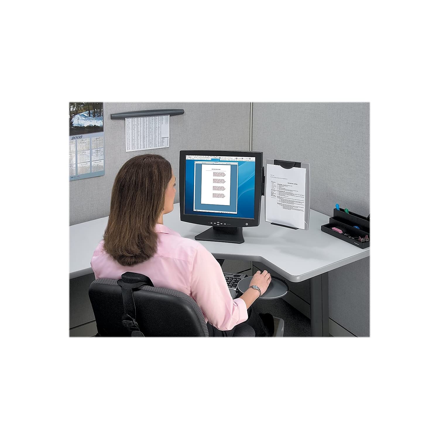 Fellowes 8033301 Office Suites Monitor Mount Copyholder, Plastic, Holds 150 Sheets, Black/Silver
