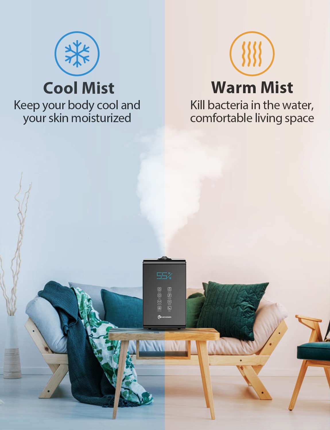 Elechomes Humidifier for Large Room Bedroom Plants, SH8820 Warm and Cool Mist Humidifiers, 5.5L Top Fill Vaporizer with Remote Control, Ultra Quiet, LED Display, Humidity Sensor, Auto Shut-off, Black