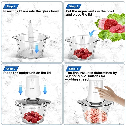 Electric Food Processor, 2L Meat Grinder with 2 Speed Food Chopper & Vegetable Chopper, 8 Cup with Powerful 350W Food Chopper for Vegetables, Fruits, Meat, Nuts, Beans, etc(4 Sharp Blades)
