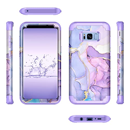 Miqala for Galaxy S8 Case,Marble Design Three Layer Heavy Duty Shockproof Hard Plastic Bumper +Soft Silicone Rubber Protective Case for Samsung Galaxy S8,Purple