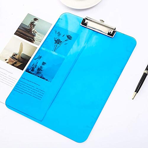 TGRTY Office Supply Clipboard A4 Acrylic Clipboard Transparent Writing Drawing Office Pads Paper Exam Storage Clip Board Stationery for School Supplies Durable Low Profile Clip (Color : Blue 1pc)