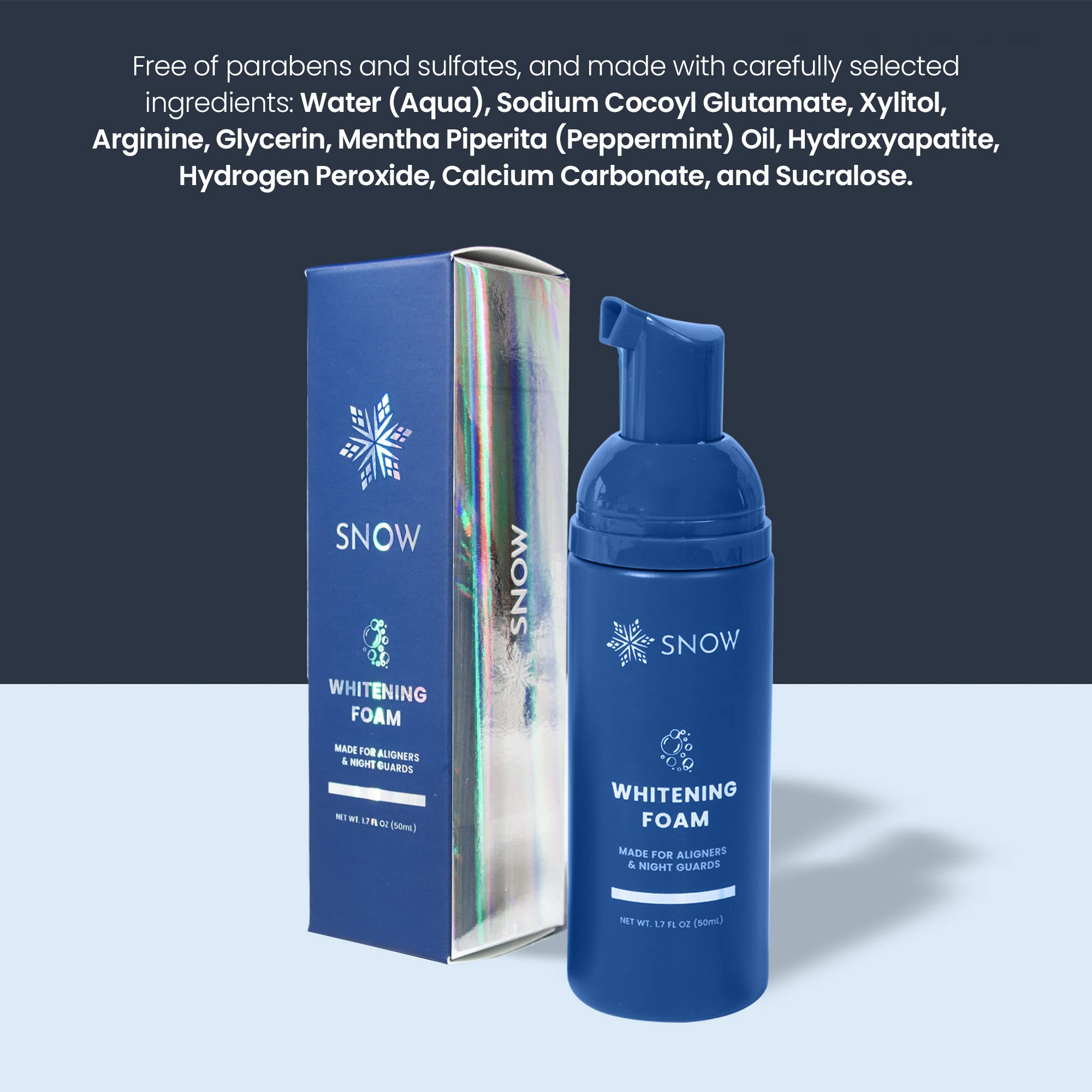 SNOW Teeth Whitening Foam - Gentle Teeth Whitening for Aligners and Night Guards Cloud-Like Spray Foam, Oral Personal Care with Hydroxyapatite and Arginine for The Teeth Enamel, 1.7fl. oz.