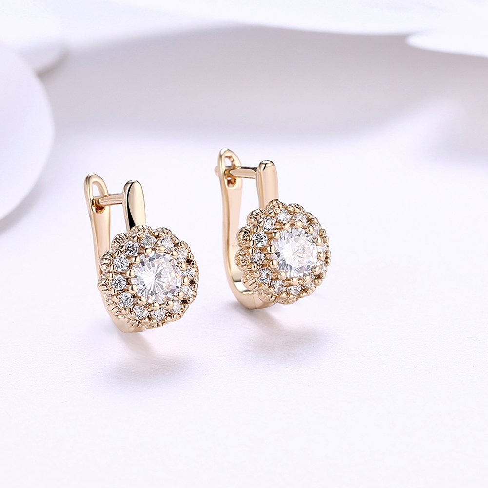 Fashion Small CZ Diamond Hoop Earrings For Women 14K Gold Flower Cubic Zirconia Leverback Studs Hypoallergenic