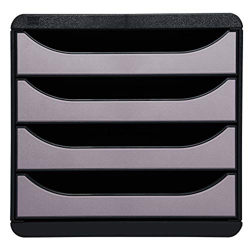 Exacompta Big-Box Metallic, 347x278x267mm, 4 Drawers - Black/Metallic Silver
