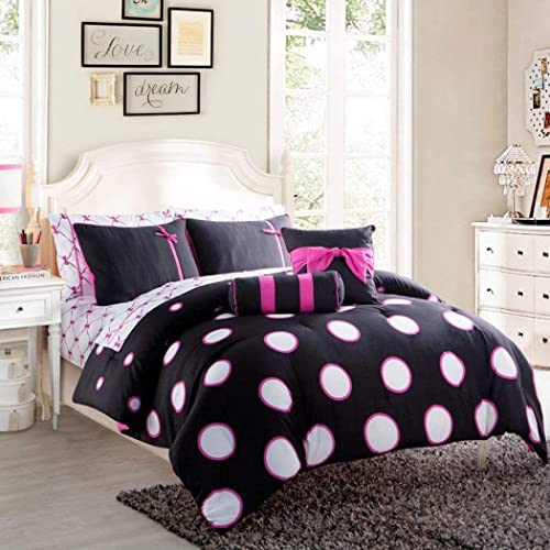 VCNY Home Twin Bed-in-a-Bag Set : Pretty Polka Dot Design, Luxurious Microfiber in Pink ; 8 pc Set Includes Reversible Comforter, 1 Pillow Shams, 3 Pc Sheet Set, Bedskirt, Decorative Pillows