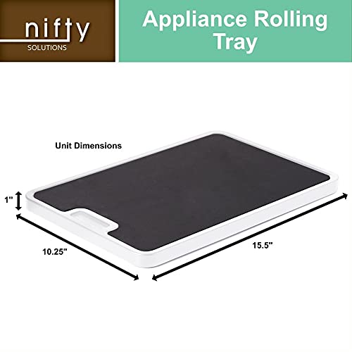 Nifty Small & Medium Appliance Rolling Tray - White, Home Kitchen Counter Organizer, Integrated Rolling System, Non-Slip Pad Top for Coffee Maker, Stand Mixer, Blender, Toaster