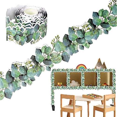 Eucalyptus Border Bulletin Board Classroom Boho Bulletin Wall Decor Trim Border Decor Wall Decals Border Tropical Leaves Greenery Wall Decoration (Eucalyptus Style, 49ft)