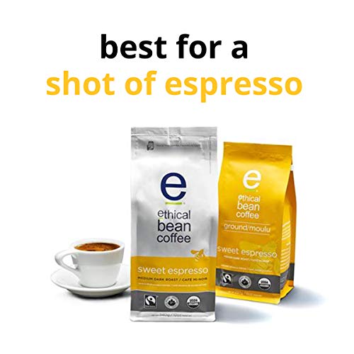 Ethical Bean Fairtrade Organic Sweet Espresso Medium Dark Roast Ground Espresso Coffee (8 oz Bag)