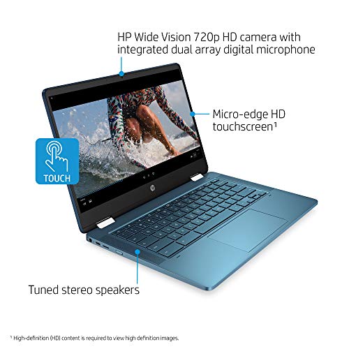 HP 2022 Chromebook X360 2-in-1 14" HD Touchscreen Light and Slim Laptop, Intel Celeron N4020 Processor, 4GB RAM, 64 GB eMMC, Webcam, Bluetooth, Wi-Fi, Chrome OS, Teal, W/IFT Accessories